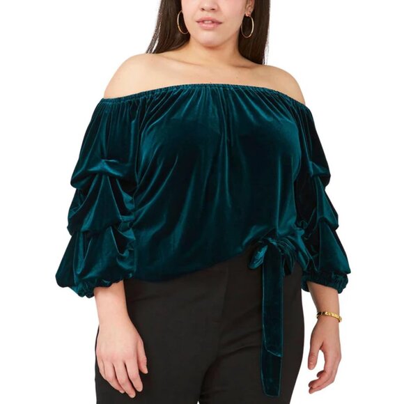 MSK | Tops | Msk Womens Emerald Green Velvet Off The Shoulder Long ...